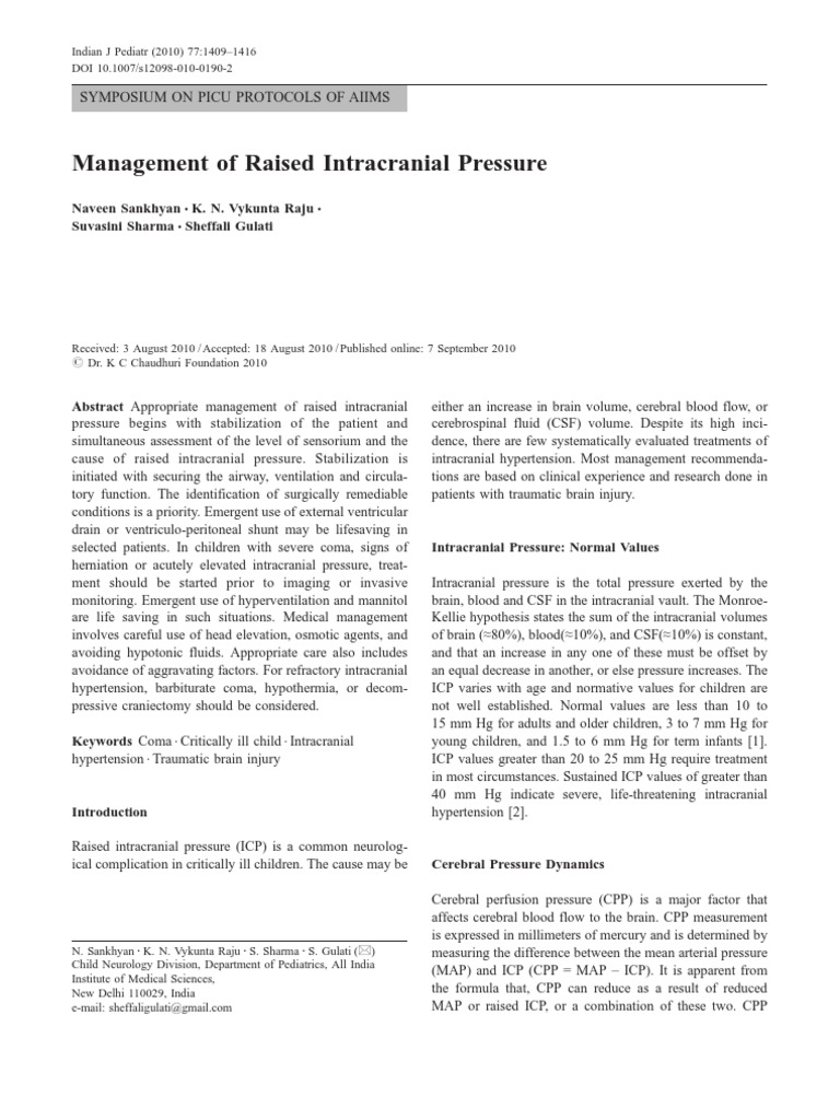 Management of Raised ICP in Children | PDF | Traumatic Brain Injury ...