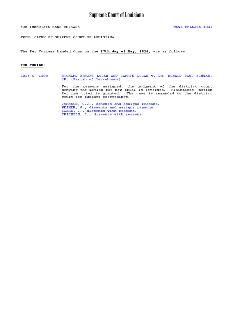 Supreme Court of Louisiana: Per Curiam | PDF
