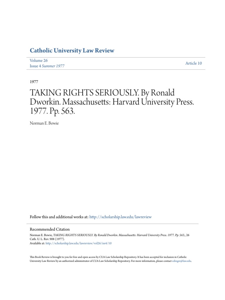 TAKING RIGHTS SERIOUSLY. by Ronald Dworkin. Massachusetts - Harvar ...