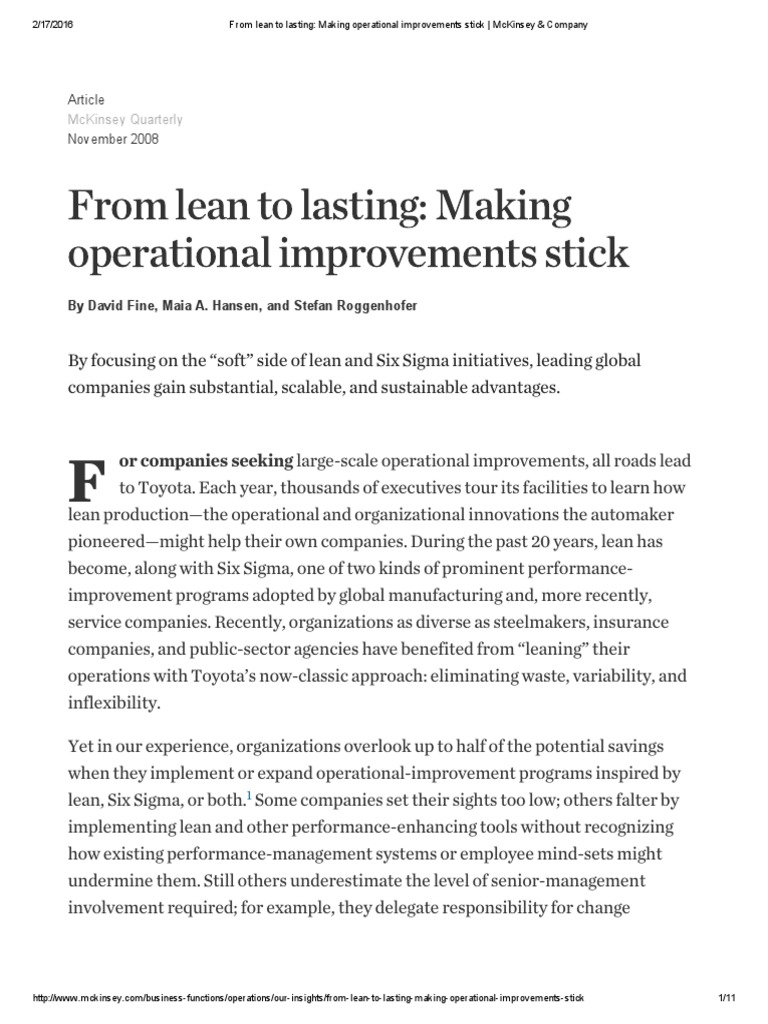 Mckinsey Operational Improvement PDF | PDF | Business