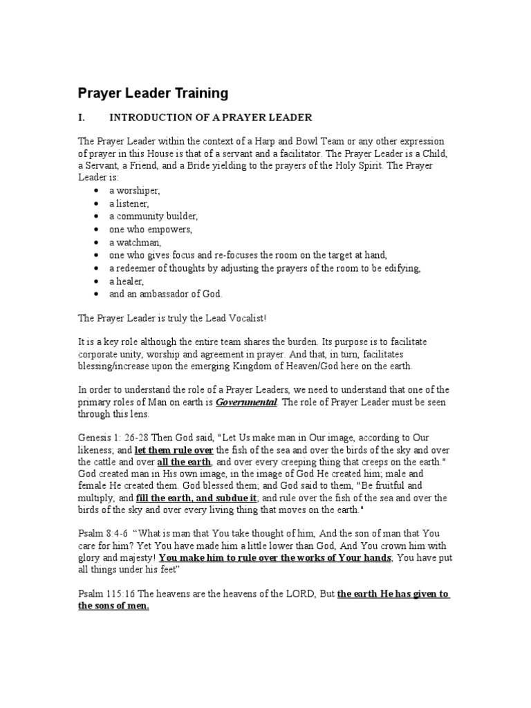 Prayer Leader Training | PDF | Prayer | Grace In Christianity