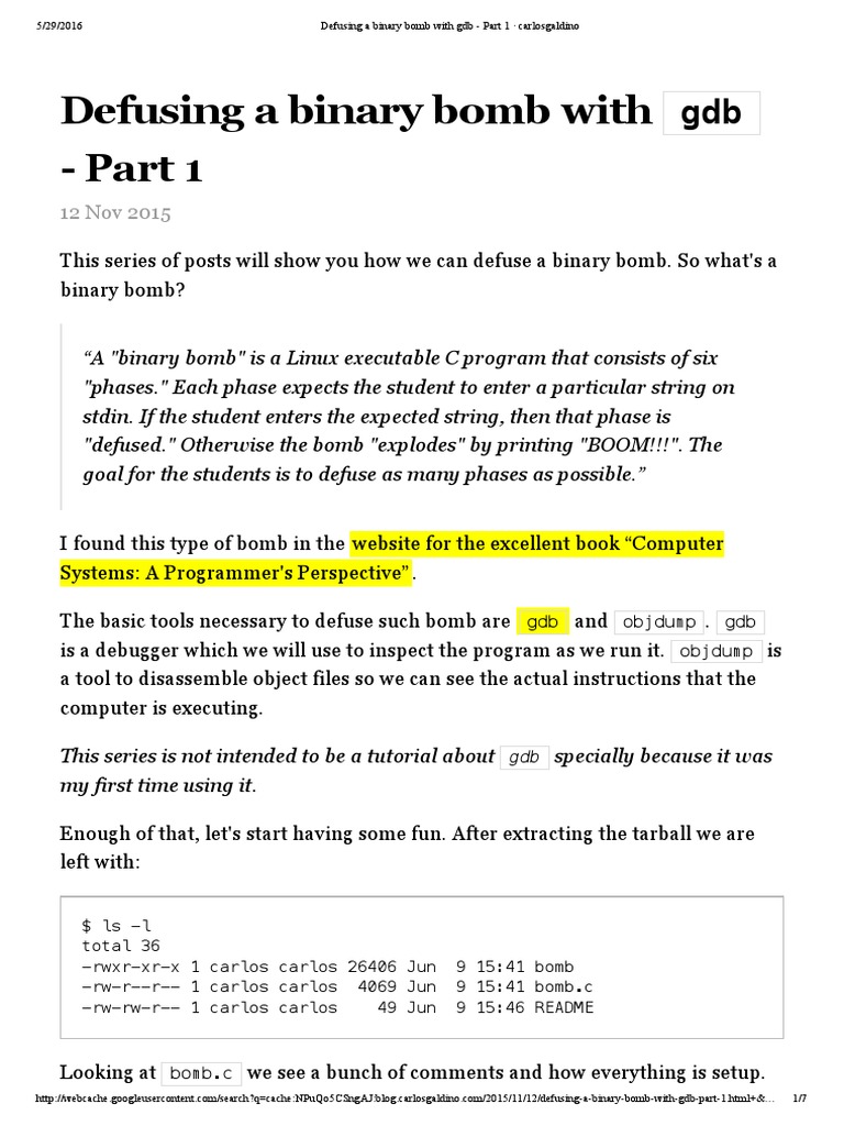 Defusing A Binary Bomb With GDB | PDF | Subroutine | String (Computer Science)