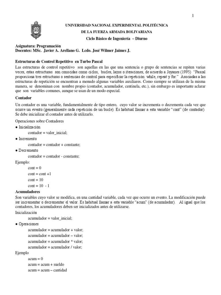 Estructuras de Control Repetitivo en Turbo Pascal | PDF | Algoritmos ...