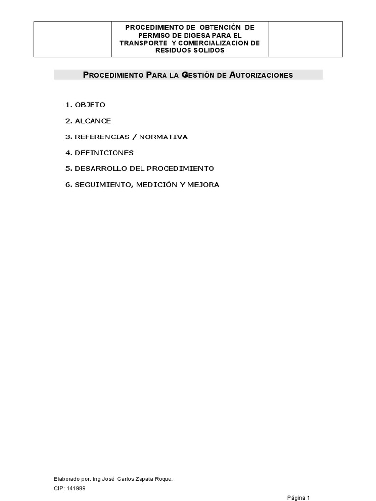Procedimiento para Obtener Permisos de DIGESA | PDF | Residuos | Regulación