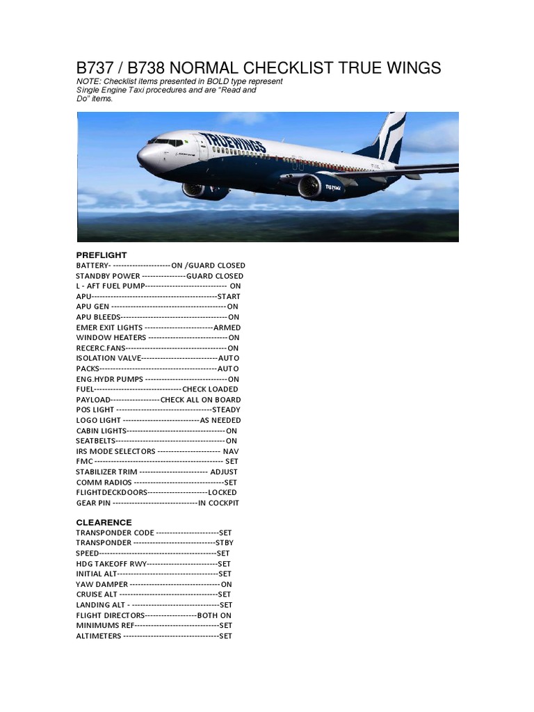 B 737 Checklist | PDF | Airspeed | Takeoff