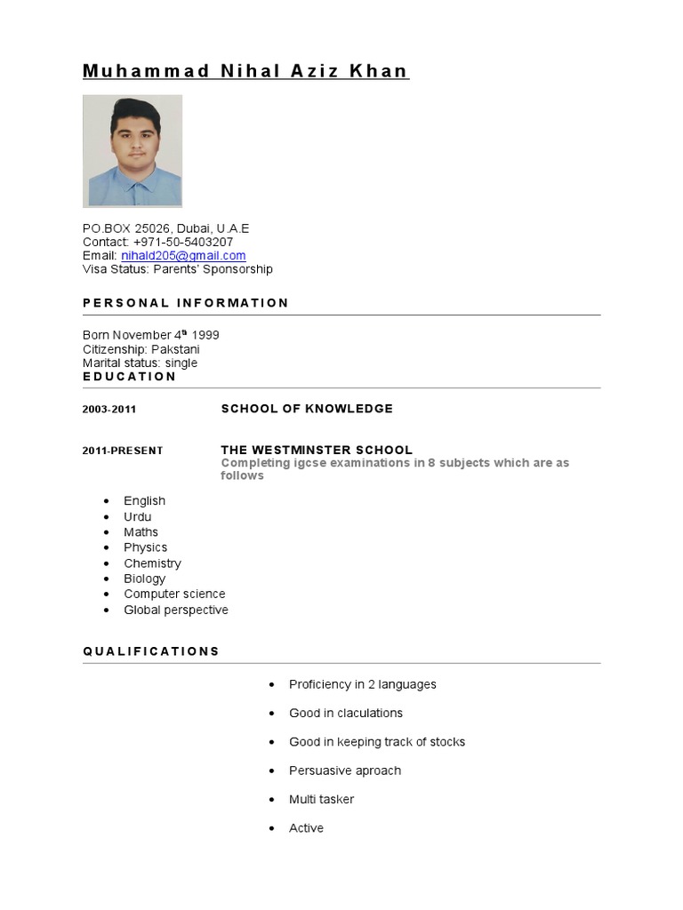 Resume of Muhammad Nihal Aziz Khan | PDF