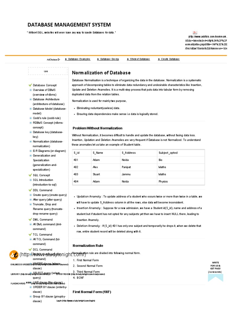 1NF, 2NF, 3NF and BCNF in Database Normalization | Databases | Sql