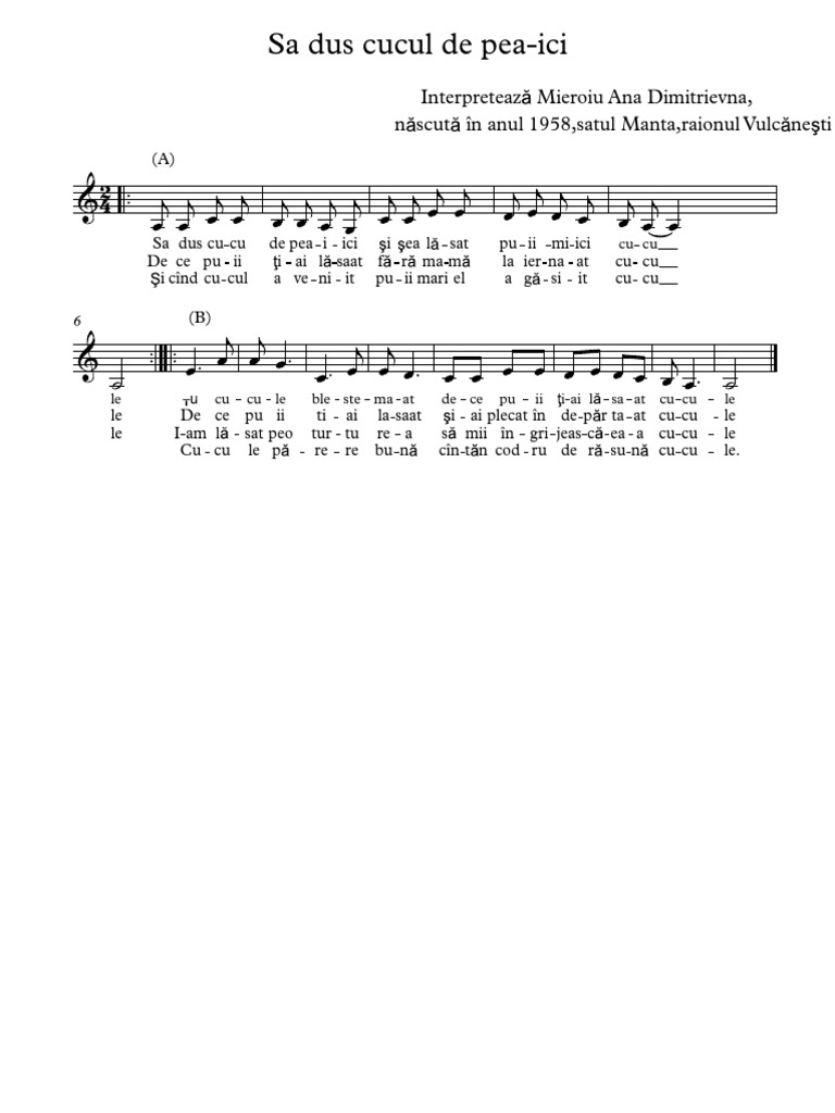 Sa Dus Cucul de Pea-Ici - Full Score | PDF