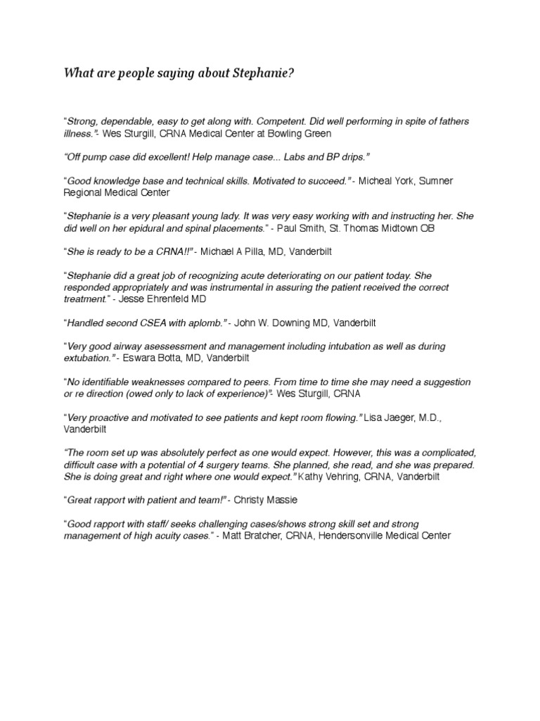 Stephanie's CRNA Performance Reviews | PDF