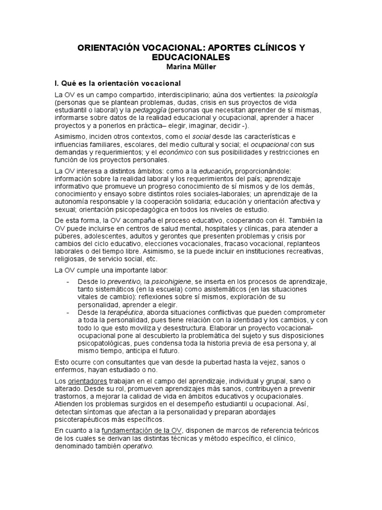 Marina Müller-Orientación Vocacional. Aportes Clínicos y Educacionales ...