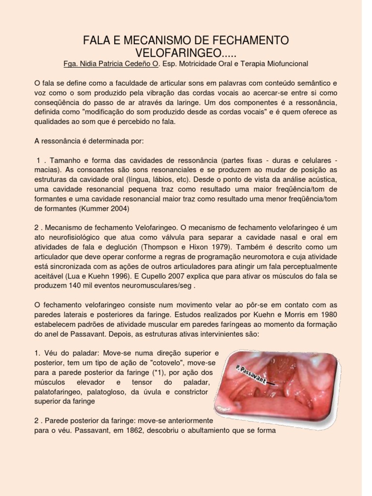Fala e Mecanismo de Fechamento Velofaringeo | PDF | Voz humana ...