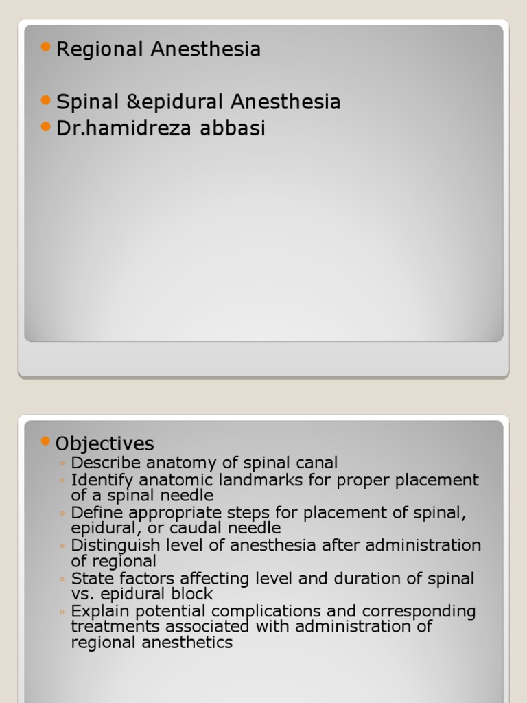 Regional Anesthesia Techniques Overview | PDF | Vertebral Column ...