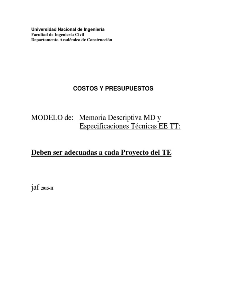 Ejemplo MD y EETT 2015-II - Formato Del Profe | PDF | Fundación (Ingeniería) | Hormigón