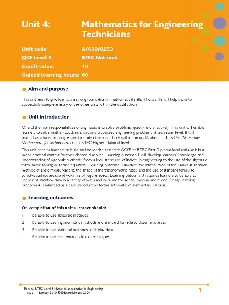 Unit 4 Mathematics For Engineering Technicians | PDF | Trigonometric ...