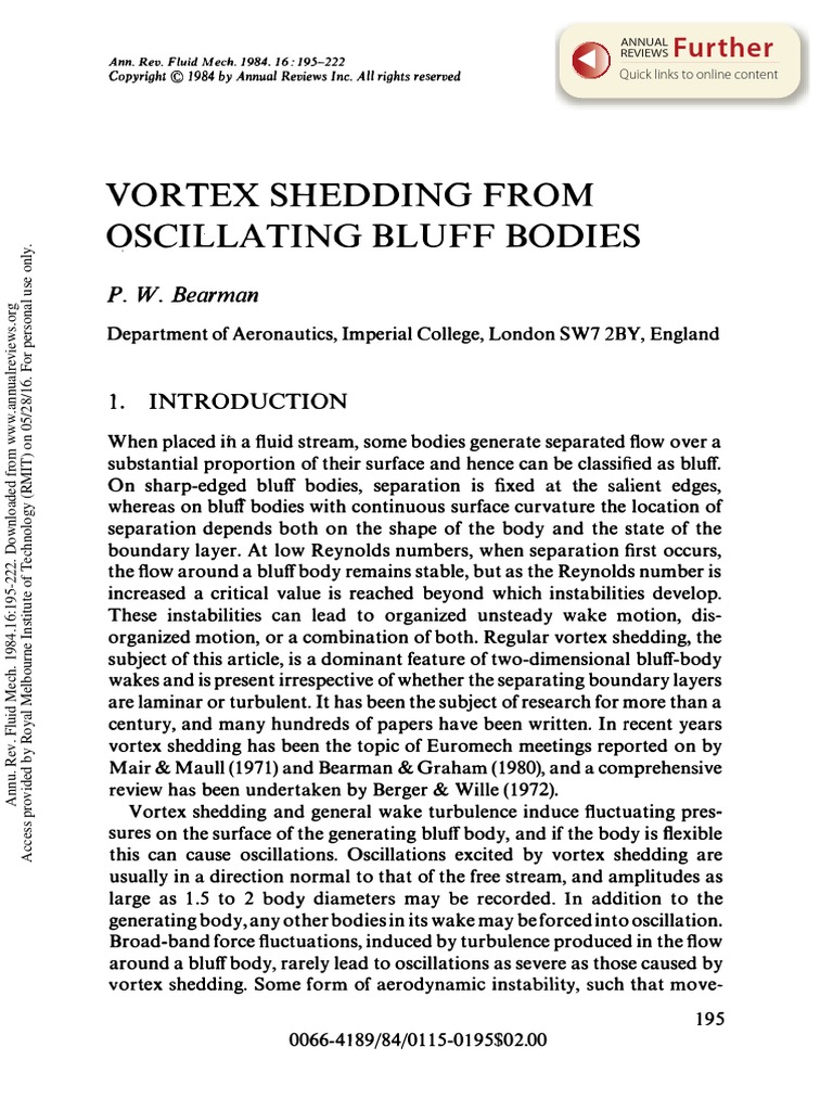 Vortex Shedding From Oscillating Bluff Bodies | PDF | Vortices ...