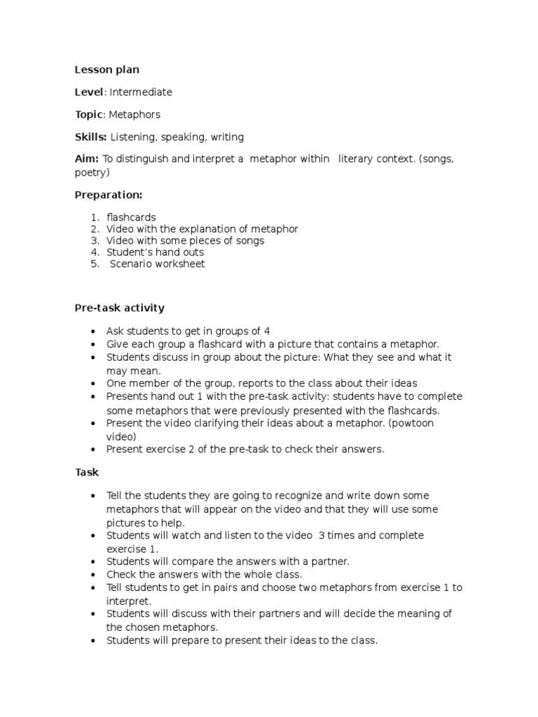 Teacher's Notes Metaphors | PDF | Language Arts & Discipline