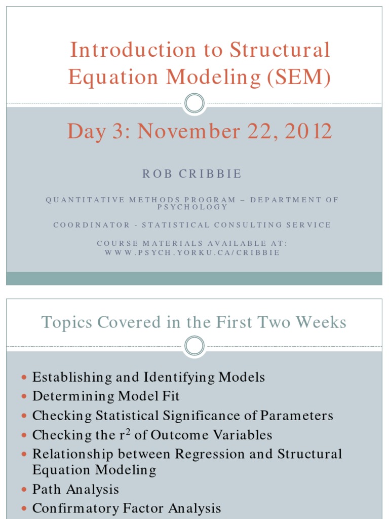 Intro To SEM - Day 3 - Nov2012 | PDF | Structural Equation Modeling | Bootstrapping (Statistics)