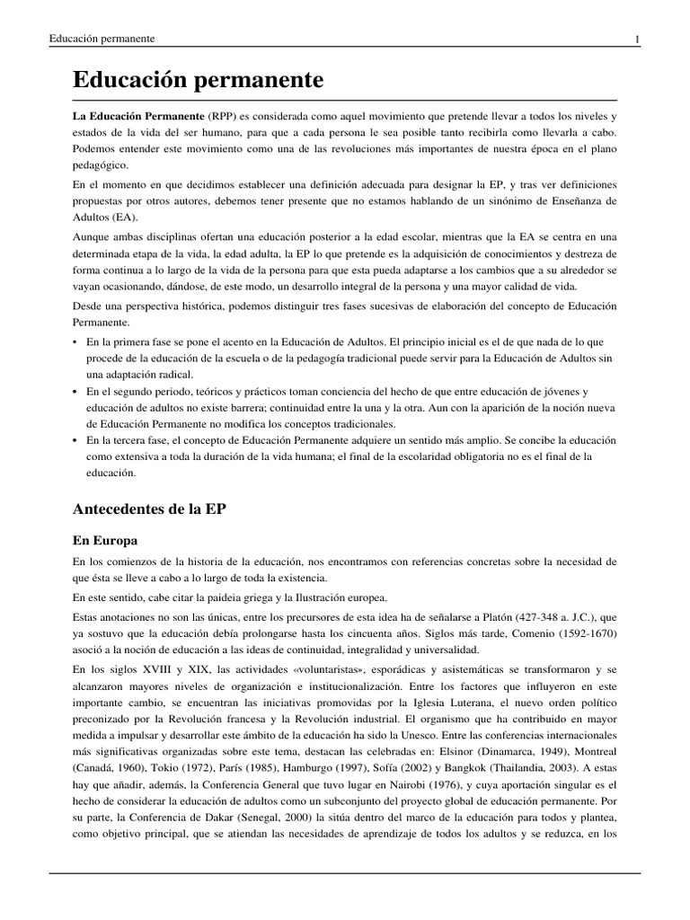 Definición de Educación Permanente | PDF | El aprendizaje permanente ...