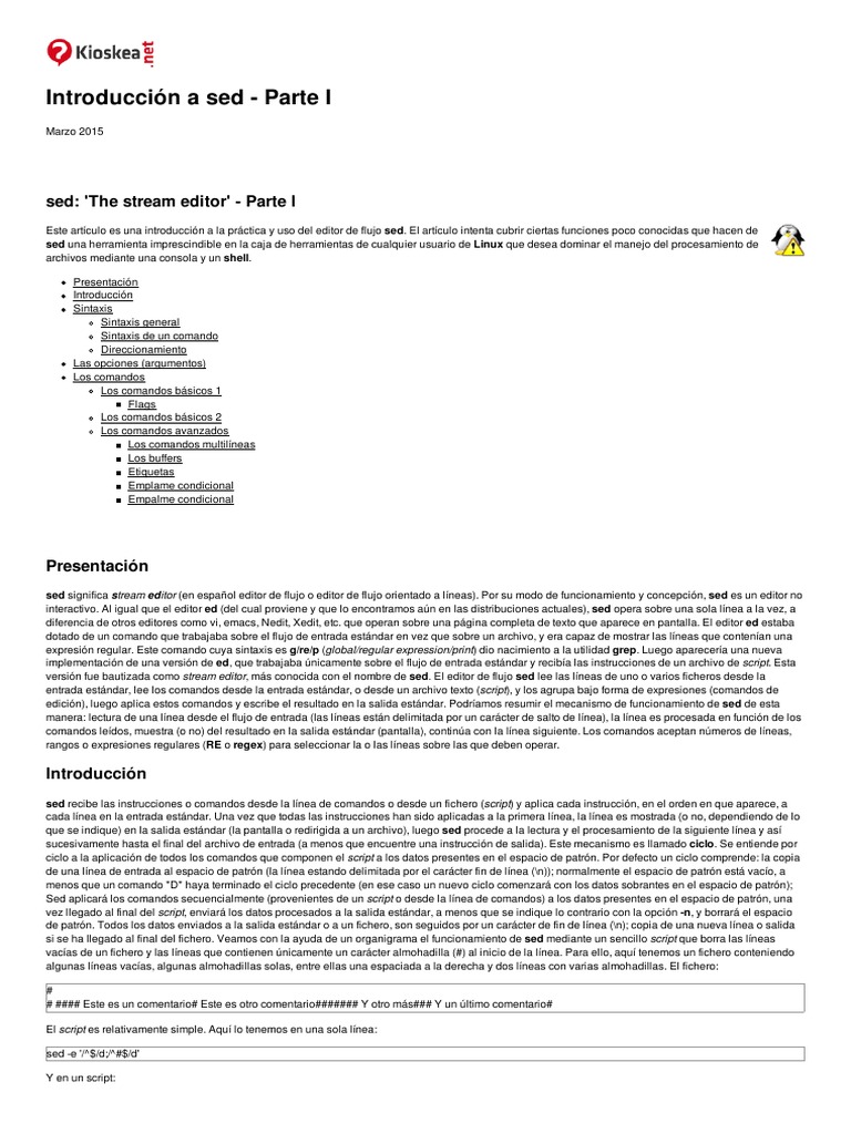 Comando Sed Introduccion Parte I | PDF | Expresión regular | Archivo de computadora