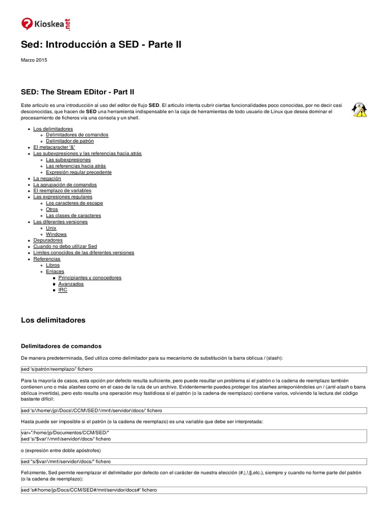 Comando Sed Introduccion Parte II | PDF | Expresión regular | Áreas de informática