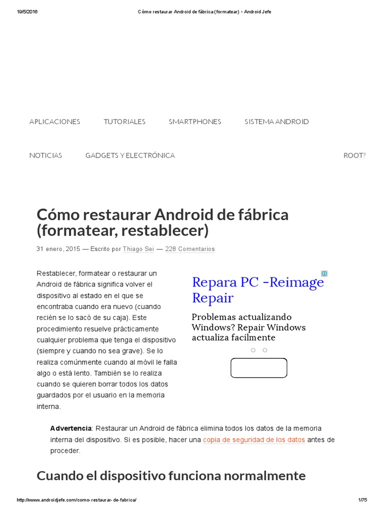 Cómo Restaurar Android de Fábrica (Formatear) - Android Jefe | PDF ...