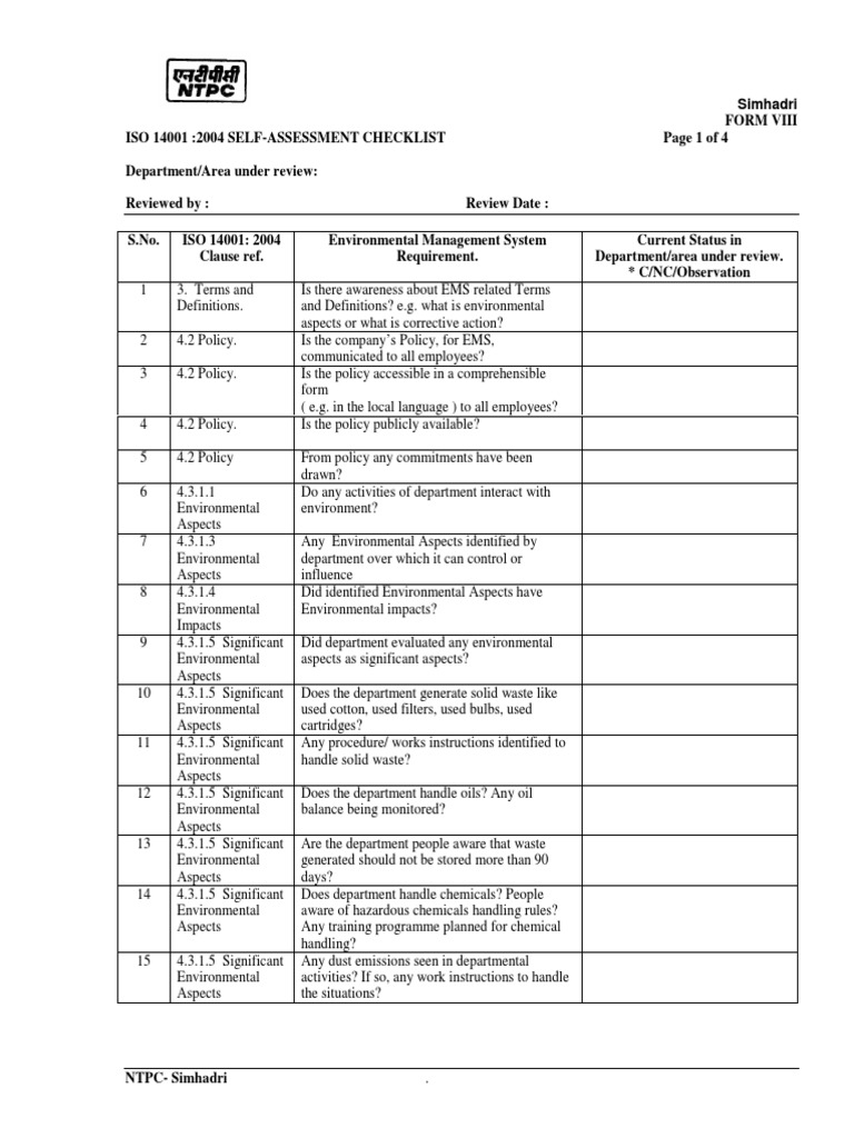 Internal Audit Questionnaire | PDF | Environmental Policy | Business