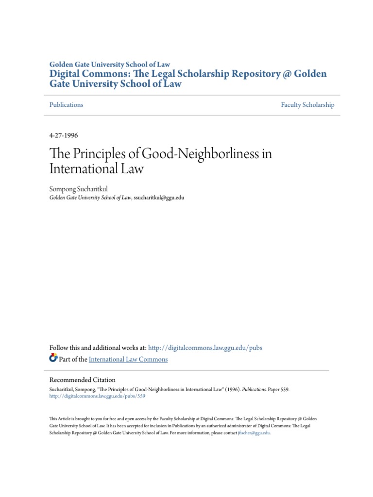 The Principles of Good-Neighborliness in International Law PDF | PDF ...