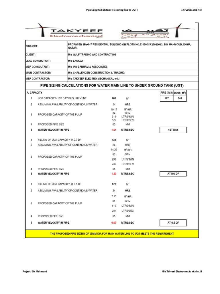 UGT Pipe Sizing Calculations | PDF | Hydraulic Engineering | Water