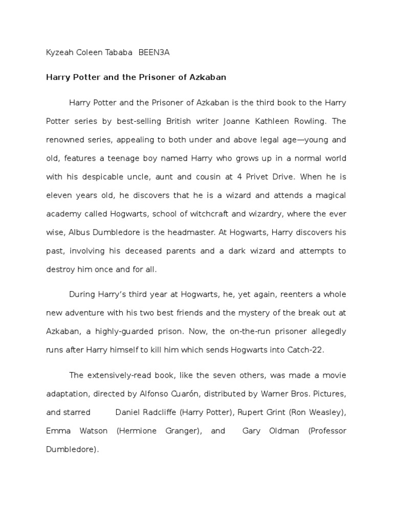Harry Potter and The Prisoner of Azkaban Analysis | PDF | Fantasy ...