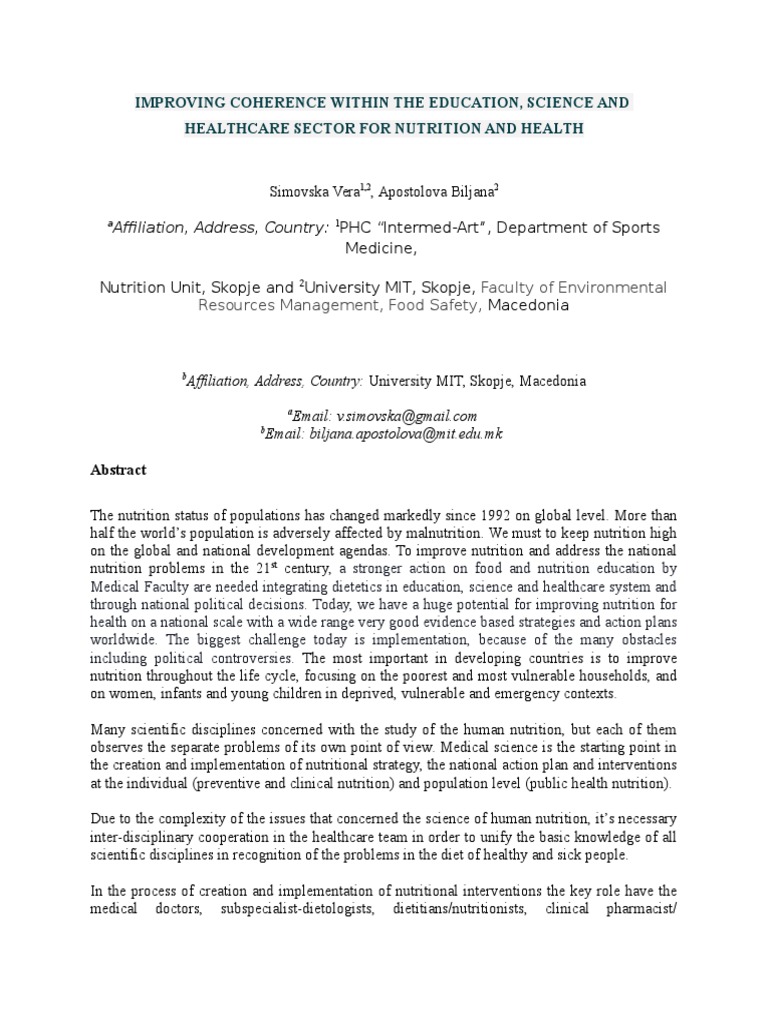 Improving Coherence Within The Education, Science and Healthcare Sector ...