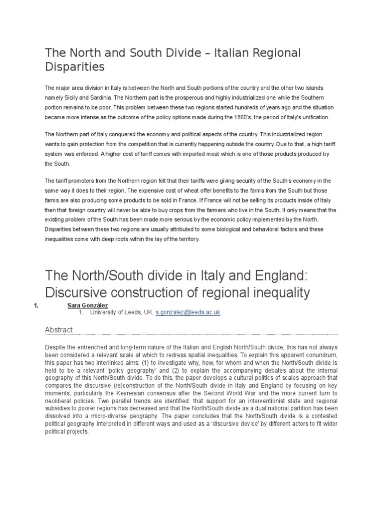The North and South Divide | PDF | Southern Italy | Italy