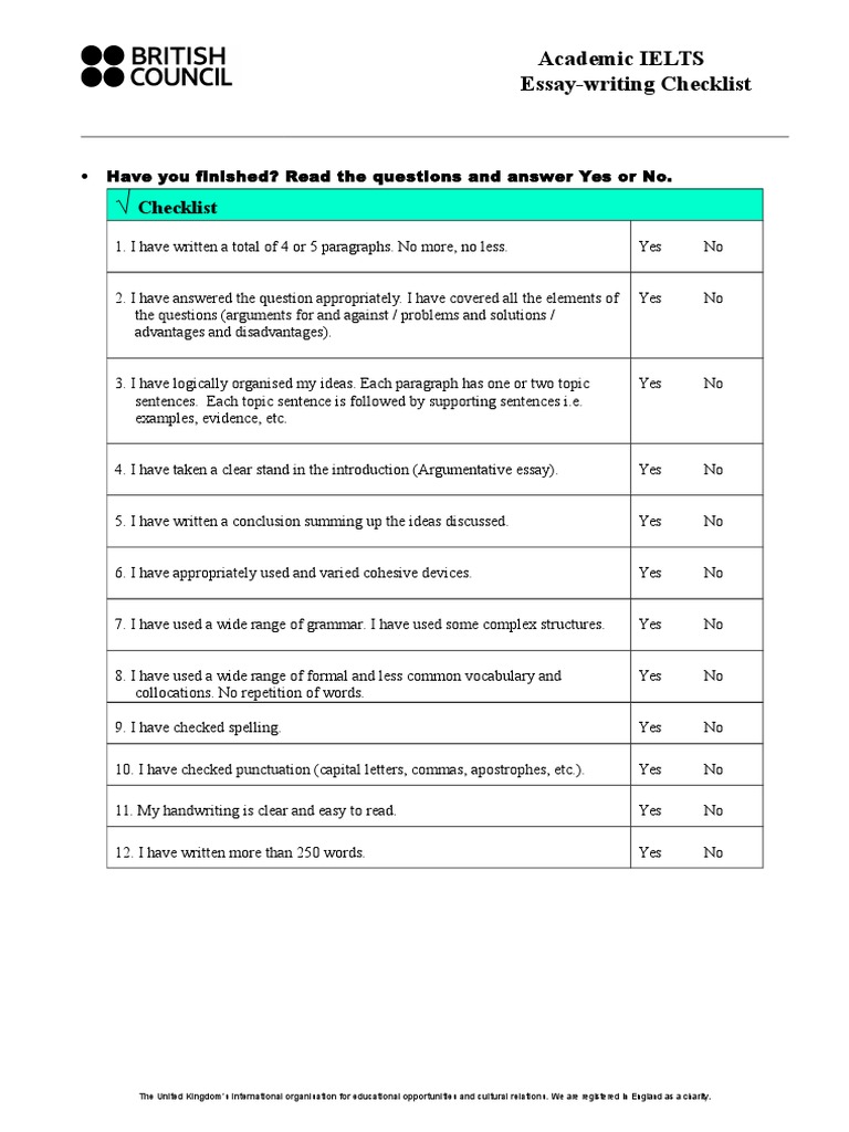 Academic IELTS Essay-Writing Checklist | PDF
