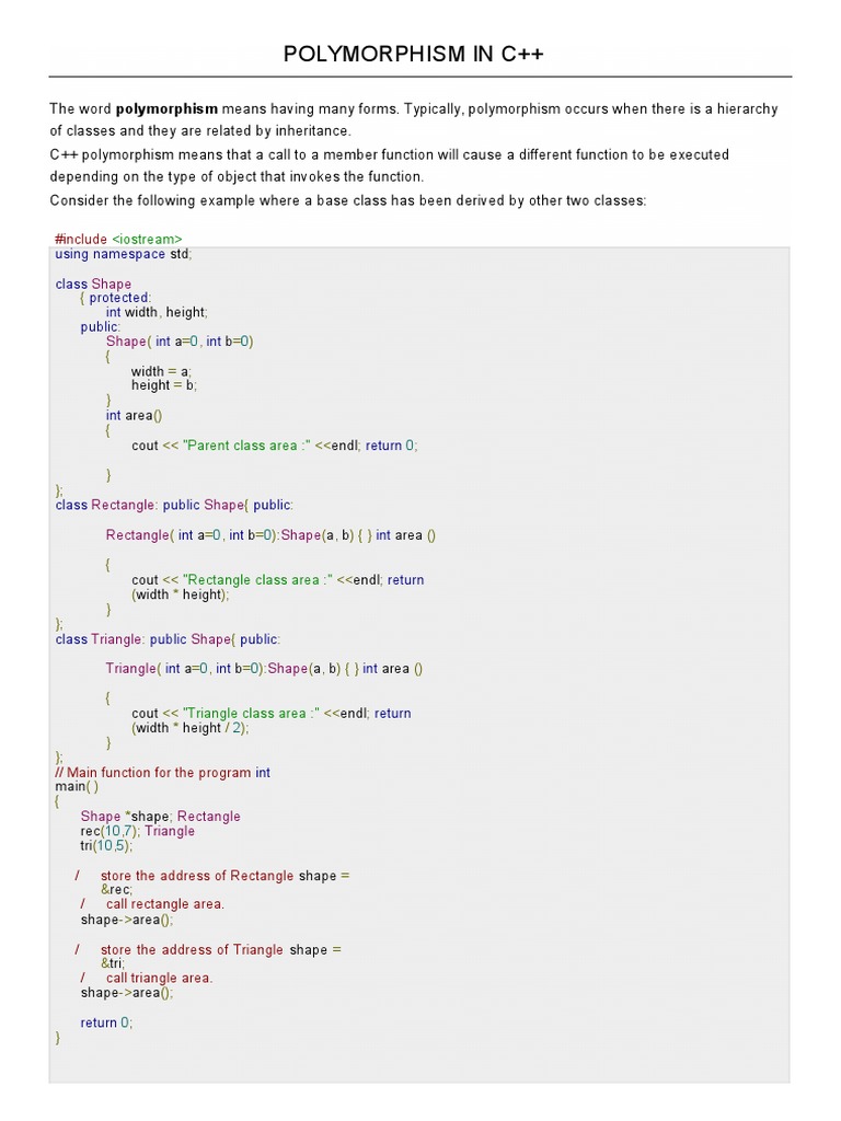 CPP Polymorphism | PDF | Inheritance (Object Oriented Programming ... CPP Polymorphism | PDF | Inheritance (Object Oriented Programming ...