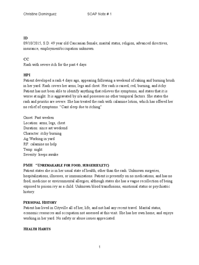 Soap Note 1 Dominguez 2015 Revised Dermatitis Thorax