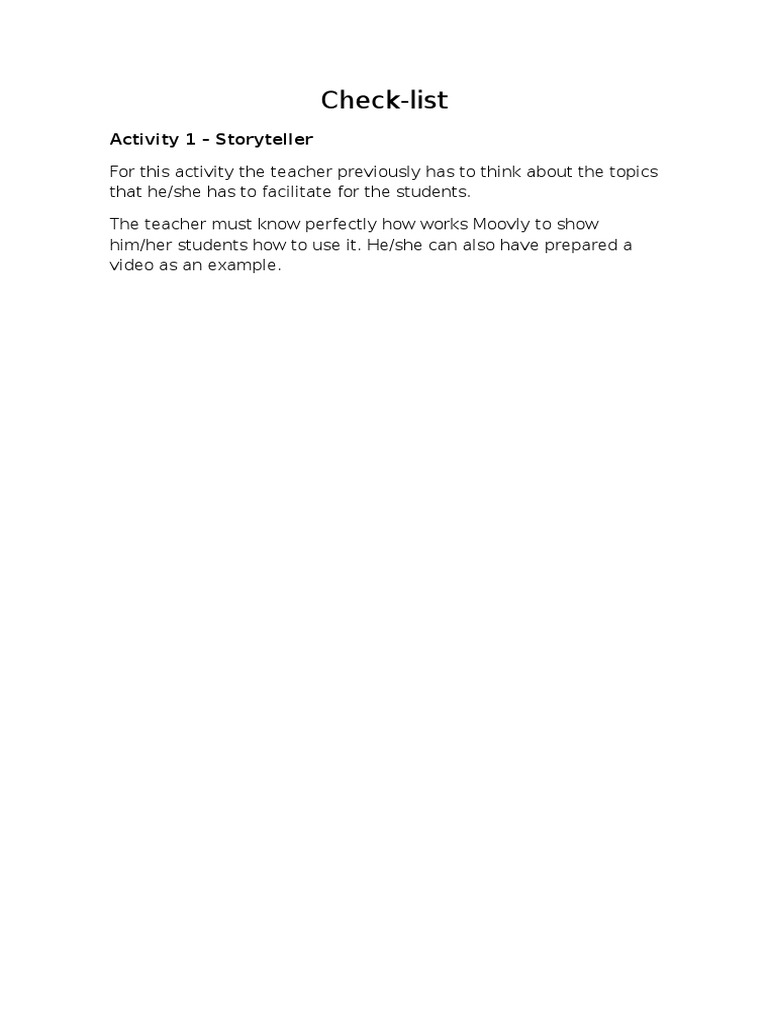Storyteller Activity Checklist | PDF