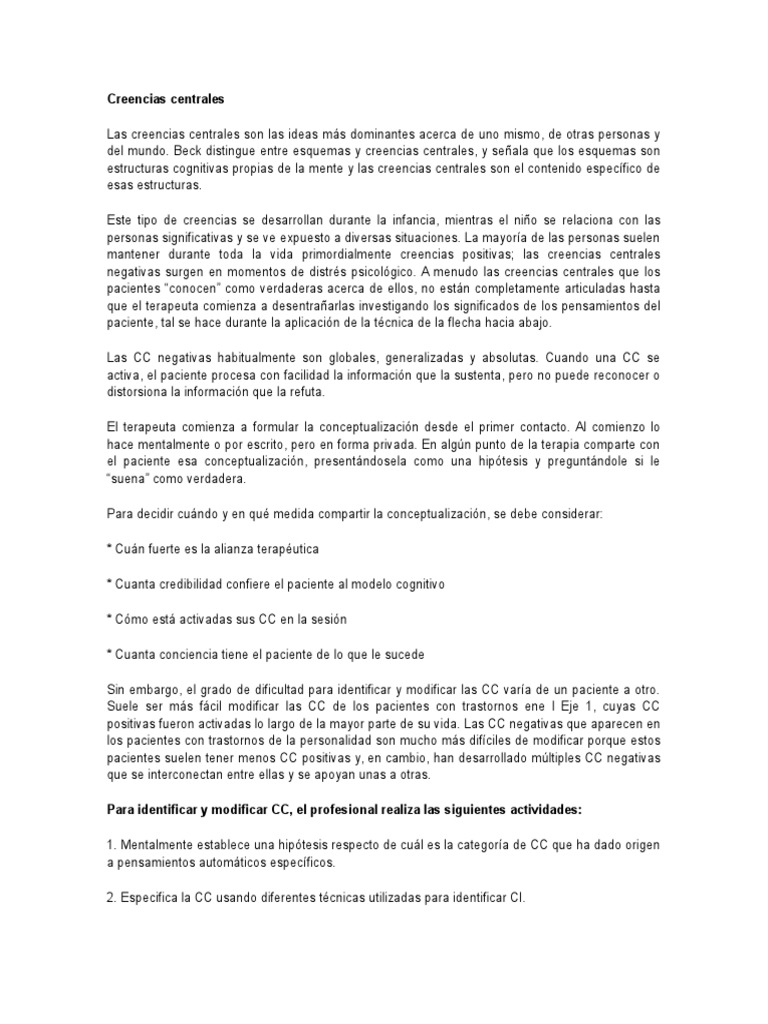 Creencias Centrales | PDF | Sicología | Conceptos psicologicos