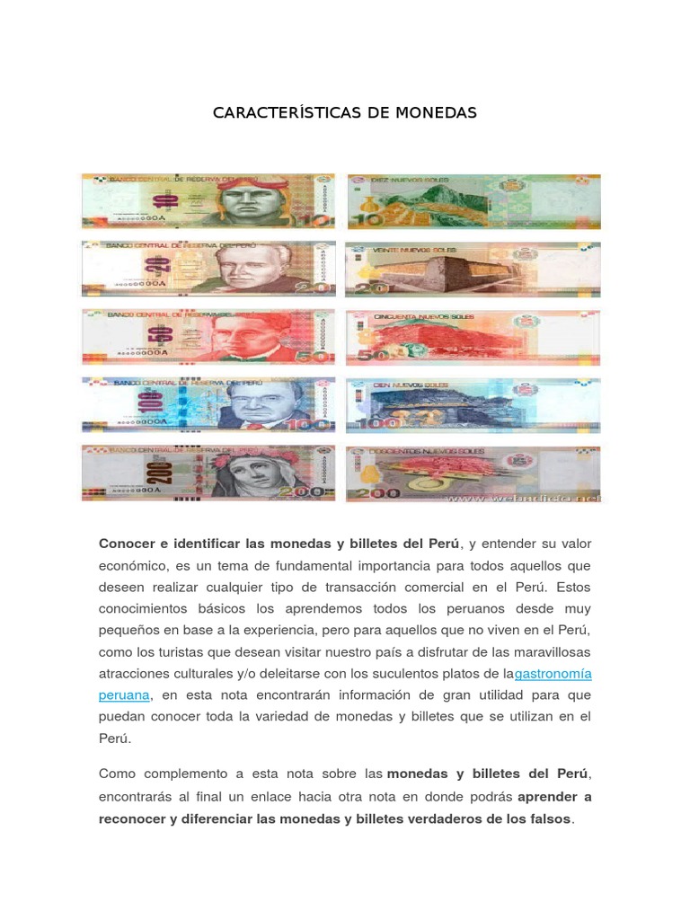 Características de Monedas | PDF | Billete de banco | Monedas