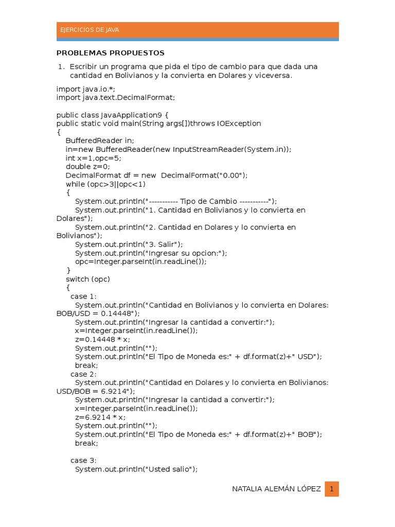 Ejercicios de Java | PDF | Estructura de datos de matriz | Algoritmos