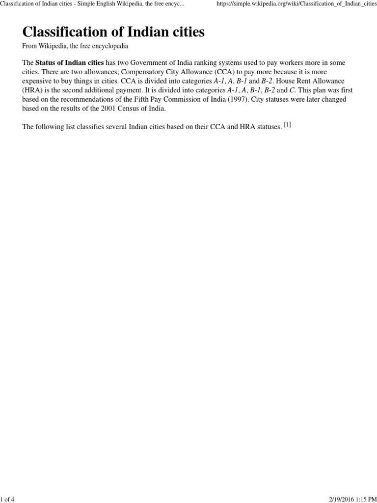 Classification of Indian Cities | PDF