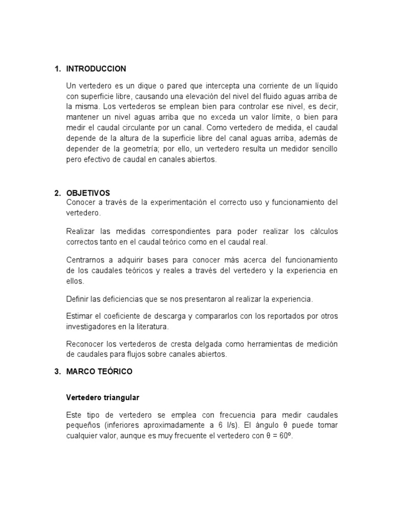 Vertedero Triangular | PDF | Medición | Descarga (hidrología)