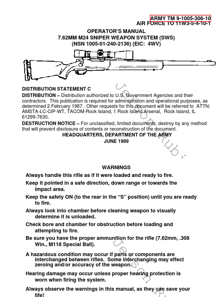 M24 Sniper Rifle Manual | PDF | Magazine (Firearms) | Rifle