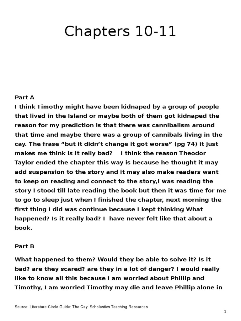 The Cay Reflection Journal Chapter 1-11 1 | PDF | General Fiction