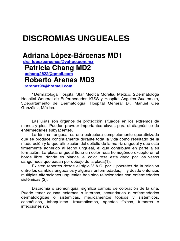 Discromias Ungueales | PDF | Clavo (anatomía) | Enfermedades y trastornos