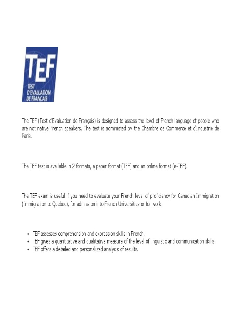 French TEF Exam PDF | PDF | Test (Assessment) | Tests