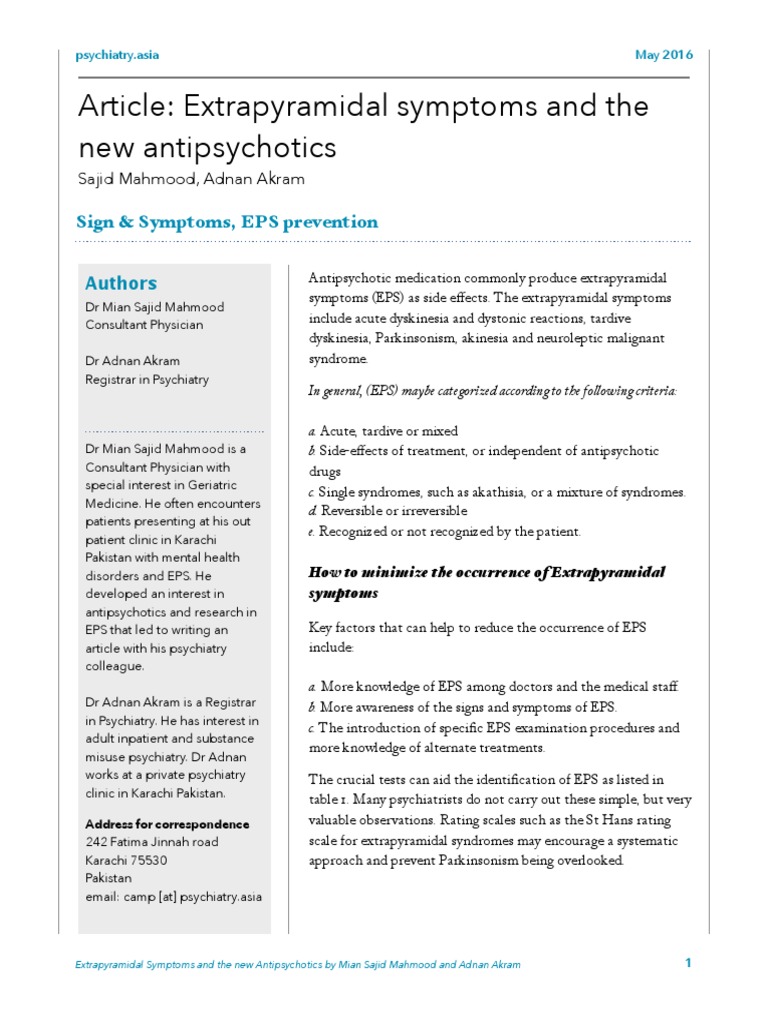 Extrapyramidal symptoms and the new antipsychotics | Antipsychotic ...