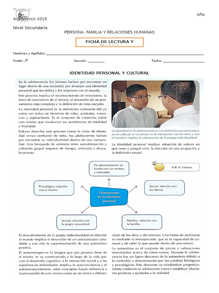 Ficha de Trabajo - IDENTIDAD PERSONAL Y CULTURAL | PDF
