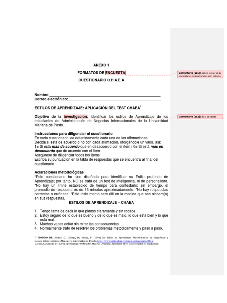 E Aprendizje-Test CHAEA | PDF | Cuestionario | Toma de decisiones
