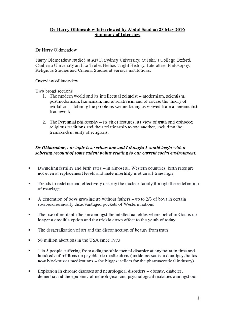 DR Harry Oldmeadow - Interview - Perennial Philosophy | PDF ...