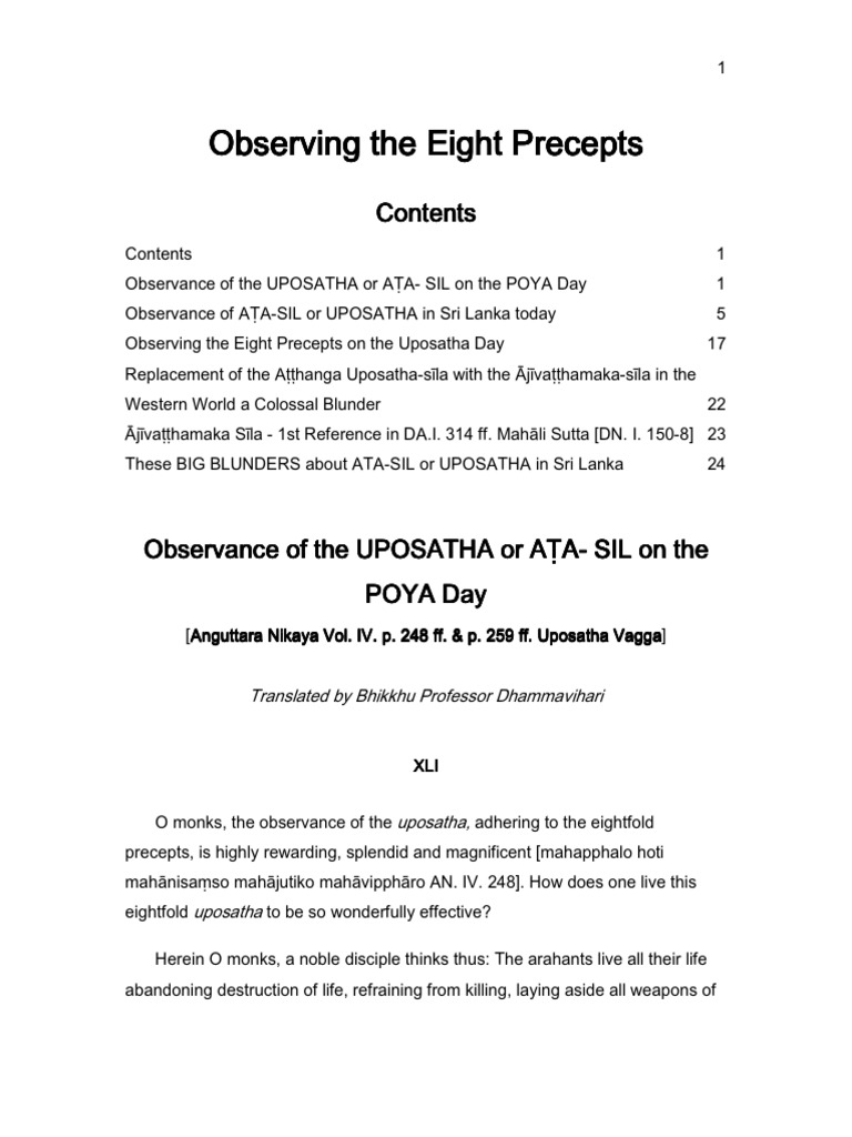 Observing of Eight Precepts | PDF | Gautama Buddha | Fasting