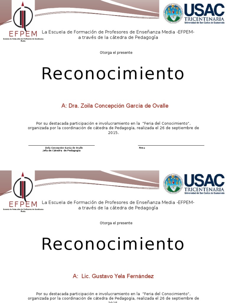 Reconocimiento a Participantes de EFPEM | PDF | Compartir | Calidad de vida